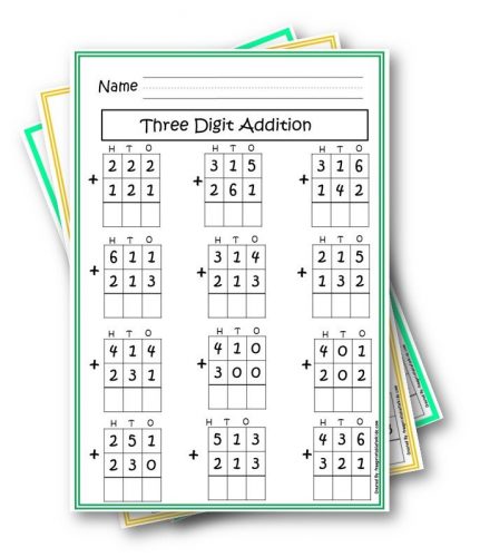 Free Educational Printables for Kids - Three-Digit Addition for Grade 2