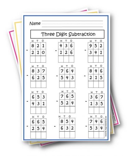 Three-Digit Subtraction – Free Printable For Kids