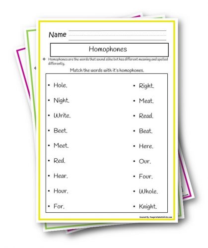 Homophones – Free Printable For Kids