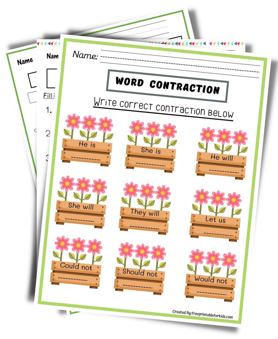 FREE educational printable worksheets for kids - Word contraction practice