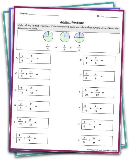Fraction Addition And Subtraction worksheets for Grade 4