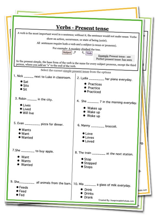Simple Present Tense - Free worksheets for Fourth Grade grammar