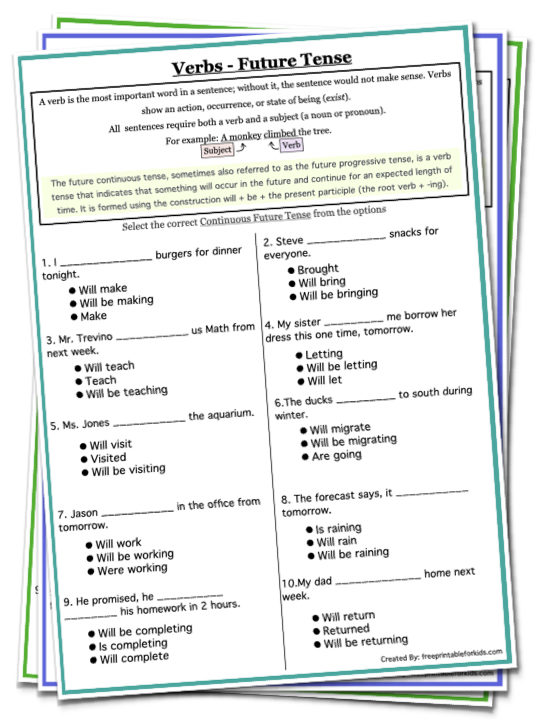 Continuous Future Tense worksheets are totally FREE to download