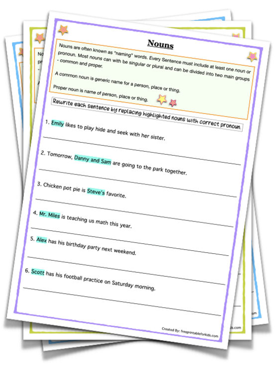 Pronoun worksheets FREE to download for Fourth Grade.